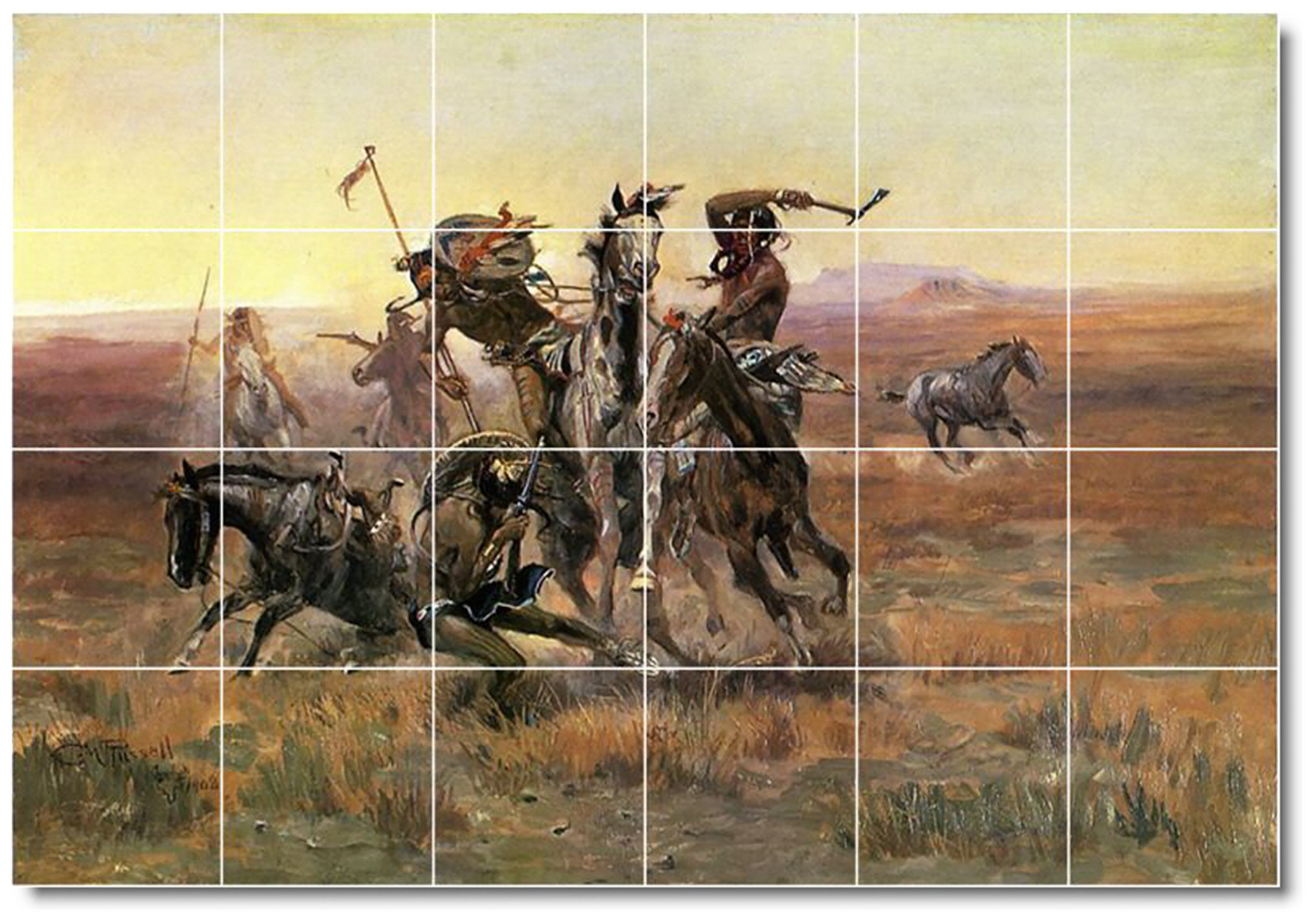 Charles Russell Western Painting Ceramic Tile Mural #35, 48" Wide x 32 ...