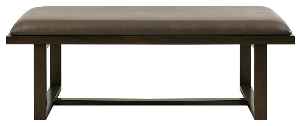 Madison Park Tracey Dark Coffee Faux Leather Wood Accent Bench, Brown ...