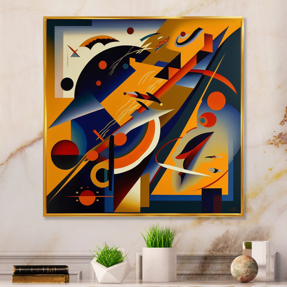 Multicolor Geometric Orange Shapes IV Framed Canvas, 30x30 ...