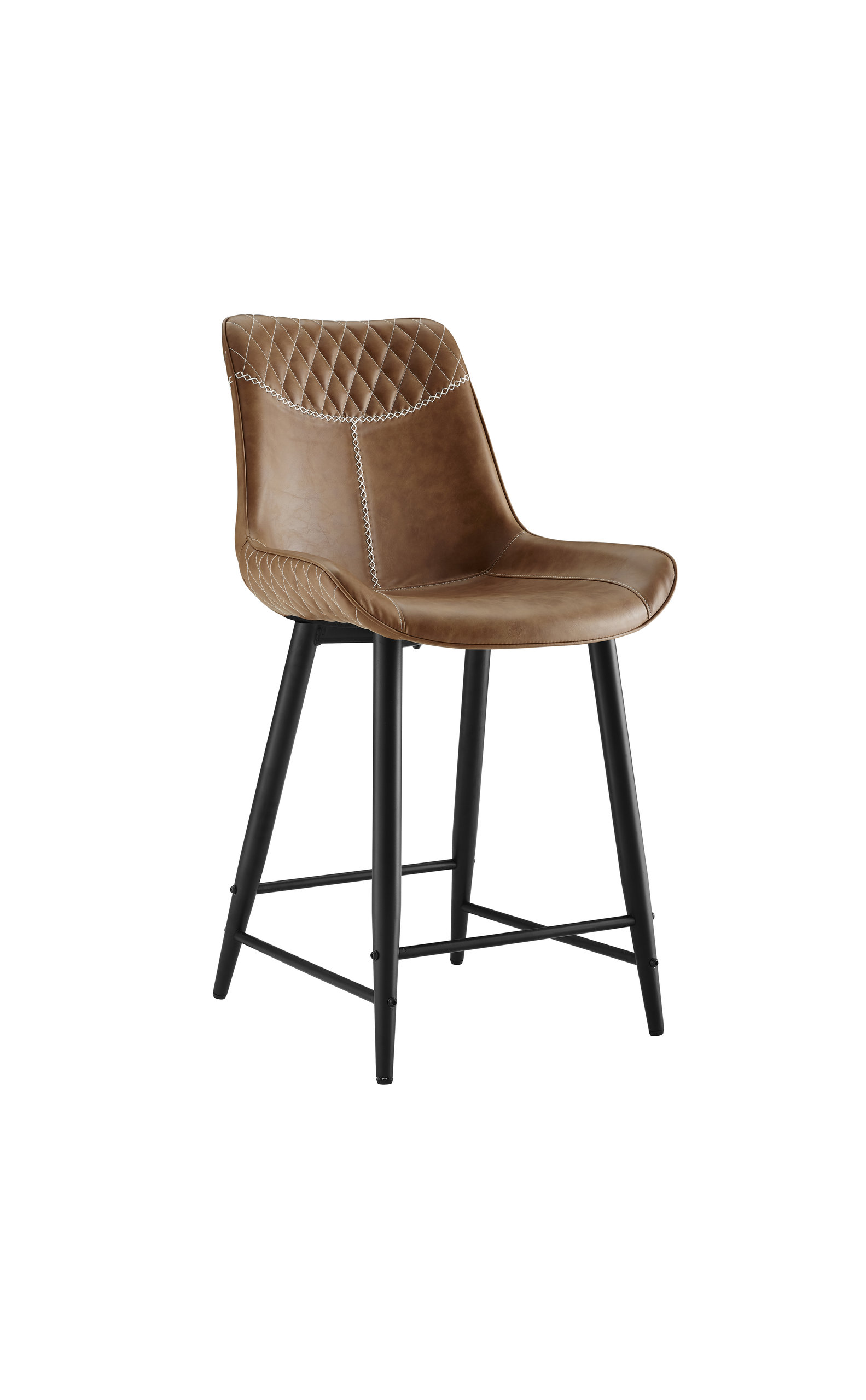 Benzara Contoured Leatherette Counter Stool with Metal Base, Brown and ...
