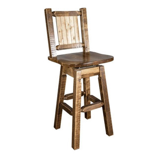 Montana Woodworks Homestead 24" Pine Wood Barstool with Engraved Moose ...