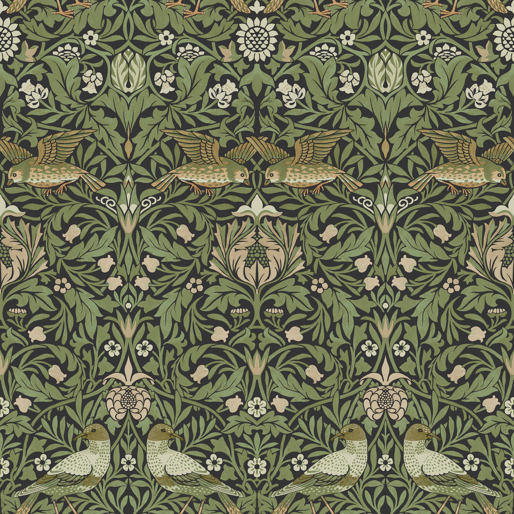 Bird Green Floral Thicket Wallpaper, Bolt - Traditional - Wallpaper ...