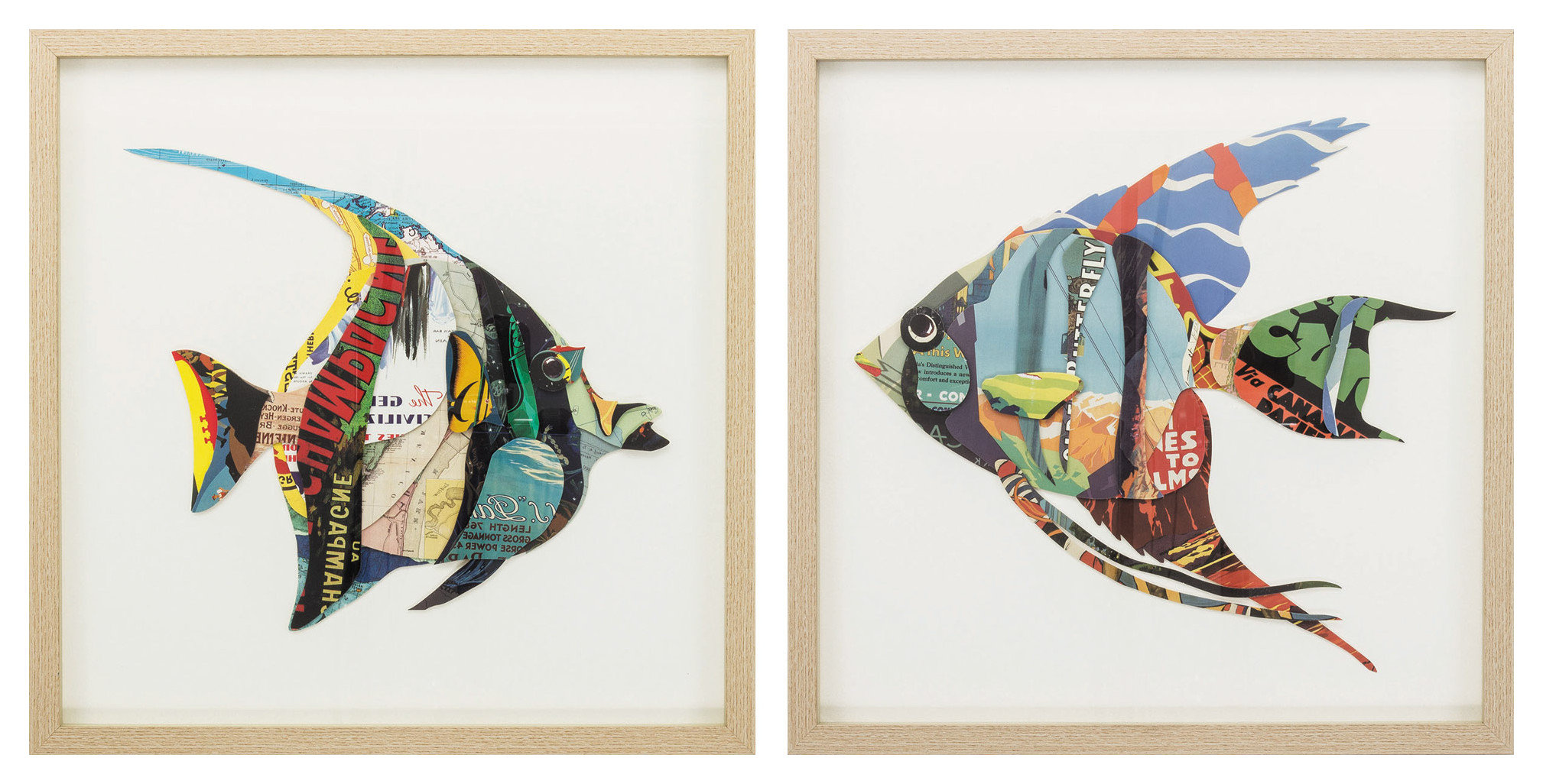 HomeRoots 18" X 18" Paper Collage Fish, Set of 2 - Beach Style - Mixed ...