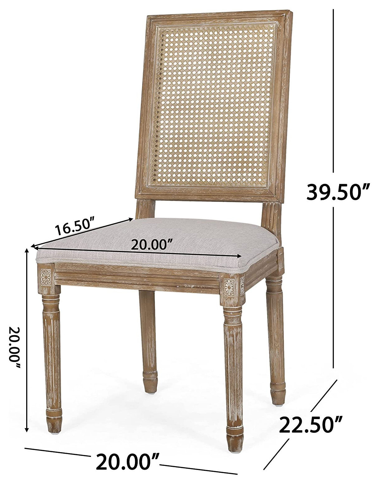 Set of 2 Light Grey Dining Chairs with Fluted Legs, Padded Seat ...