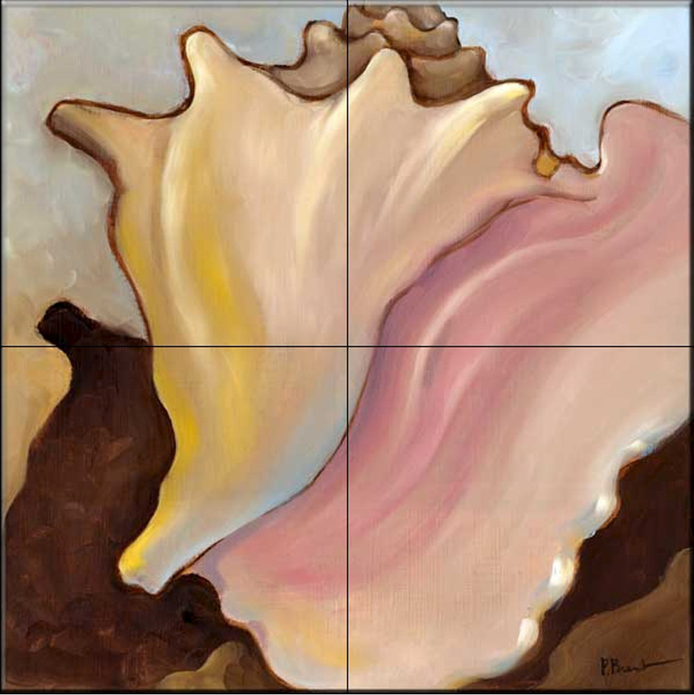 Tile Mural, Conch 1 by Paul Brent, 24" x 24" (16 Tiles) - Beach Style ...