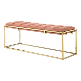 50" Blush And Gold Upholstered Velvet Bench - Contemporary ...