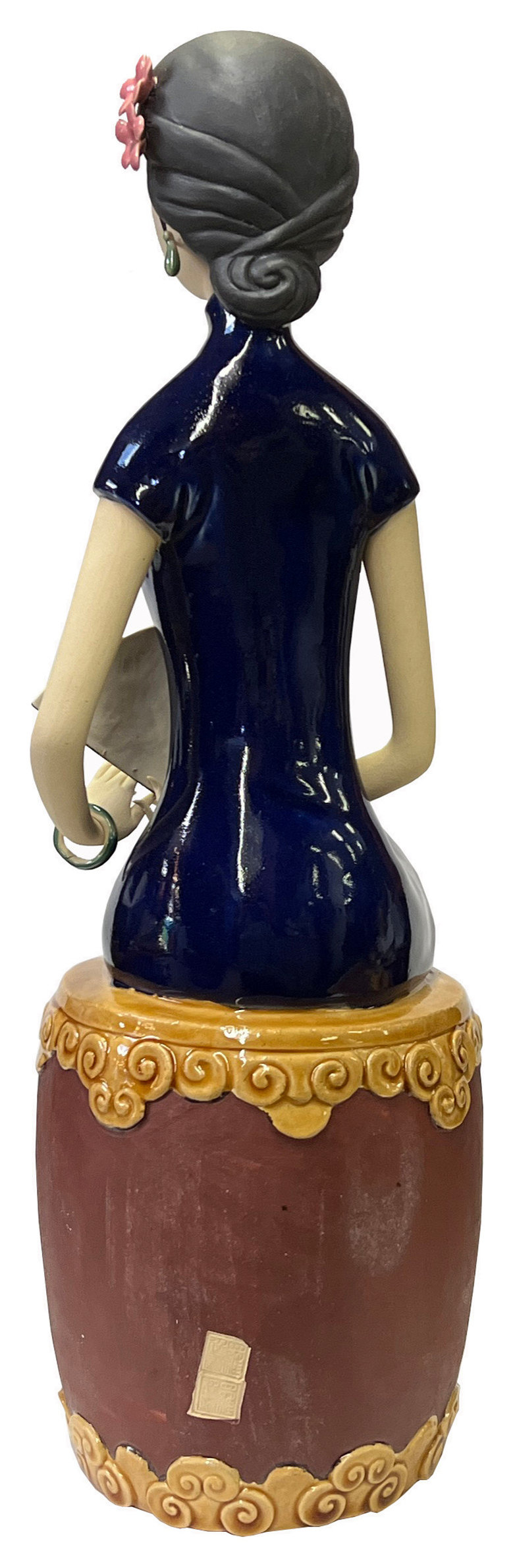 Chinese Oriental Ceramic Cheongsam Blue Qipao Dressing Lady Figure ...