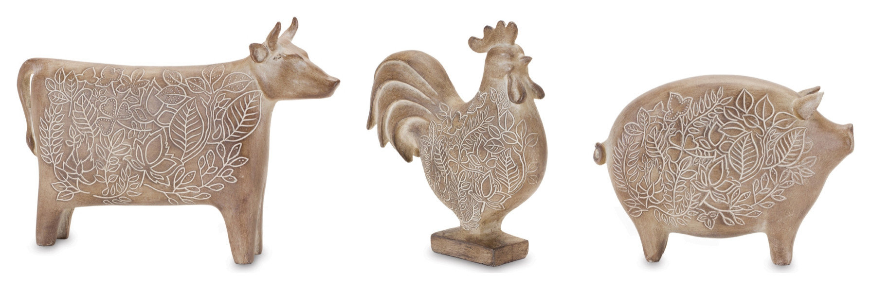 Floral Etched Farm Animal, 3-Piece Set - Farmhouse - Decorative Objects ...