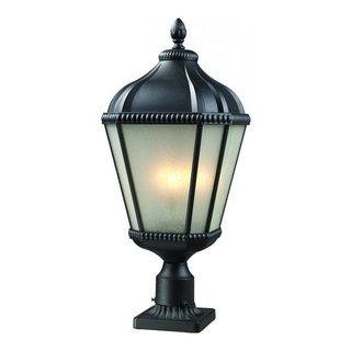 Black 3-Light 27.25In. Height Outdoor Post Light With Glass Round Shade ...