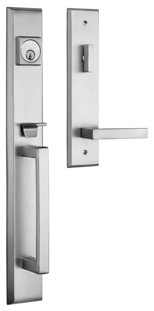 Lumina Solid Brass Entry Door Handle Set With Delta Lever, Brushed ...