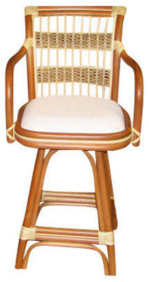 Spice Island 24" Bar Stool in Natural, Lucian Flynt Fabric - Tropical ...