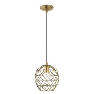 Allison 1 Light Mini Pendant, Antique Brass, 8" - Industrial - Pendant ...