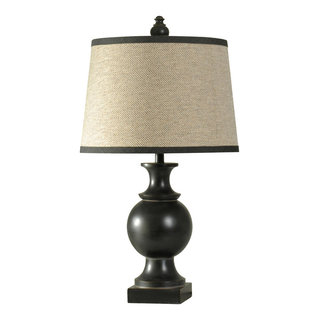 Traditional Black Table Lamp with Natural Linen Shade and Contrast Trim ...