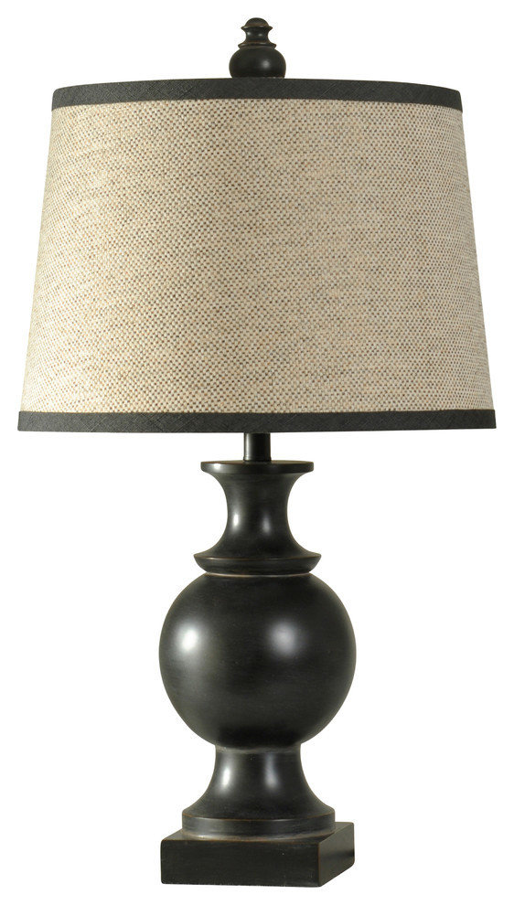 Traditional Black Table Lamp with Natural Linen Shade and Contrast Trim ...