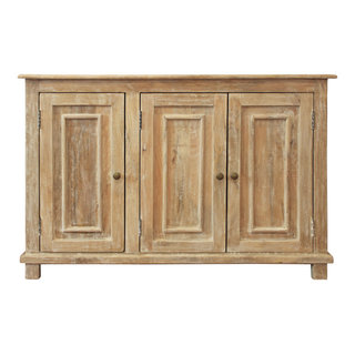 Bayside Jensen 3-Door Solid Wood Sideboard, Distressed Natural Finish ...