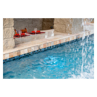 PebbleTec Pool Remodel: PebbleSheen Blue Surf, Lightstreams Tile, Fire ...