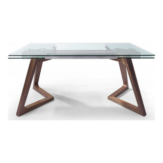 HomeRoots 63" X 35" X 30" Walnut Glass Stainless Steel Extendable ...