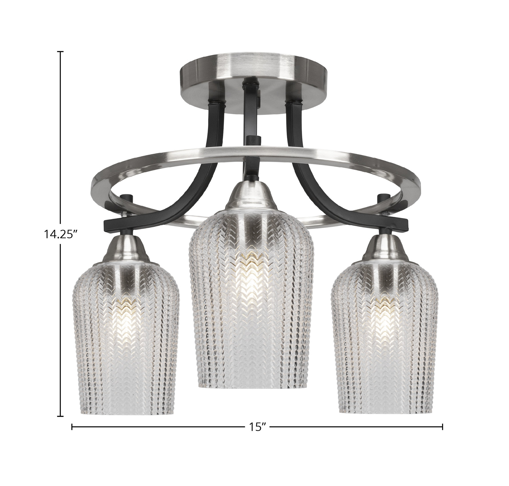 Paramount 3-Light Semi-Flush, Matte Black & Brushed Nickel, 5" Clear Textured - Transitional ...