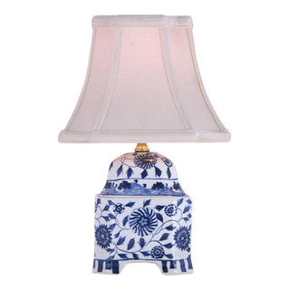 Blue and White Square Floral Porcelain Vase Table Lamp 15.5 ...