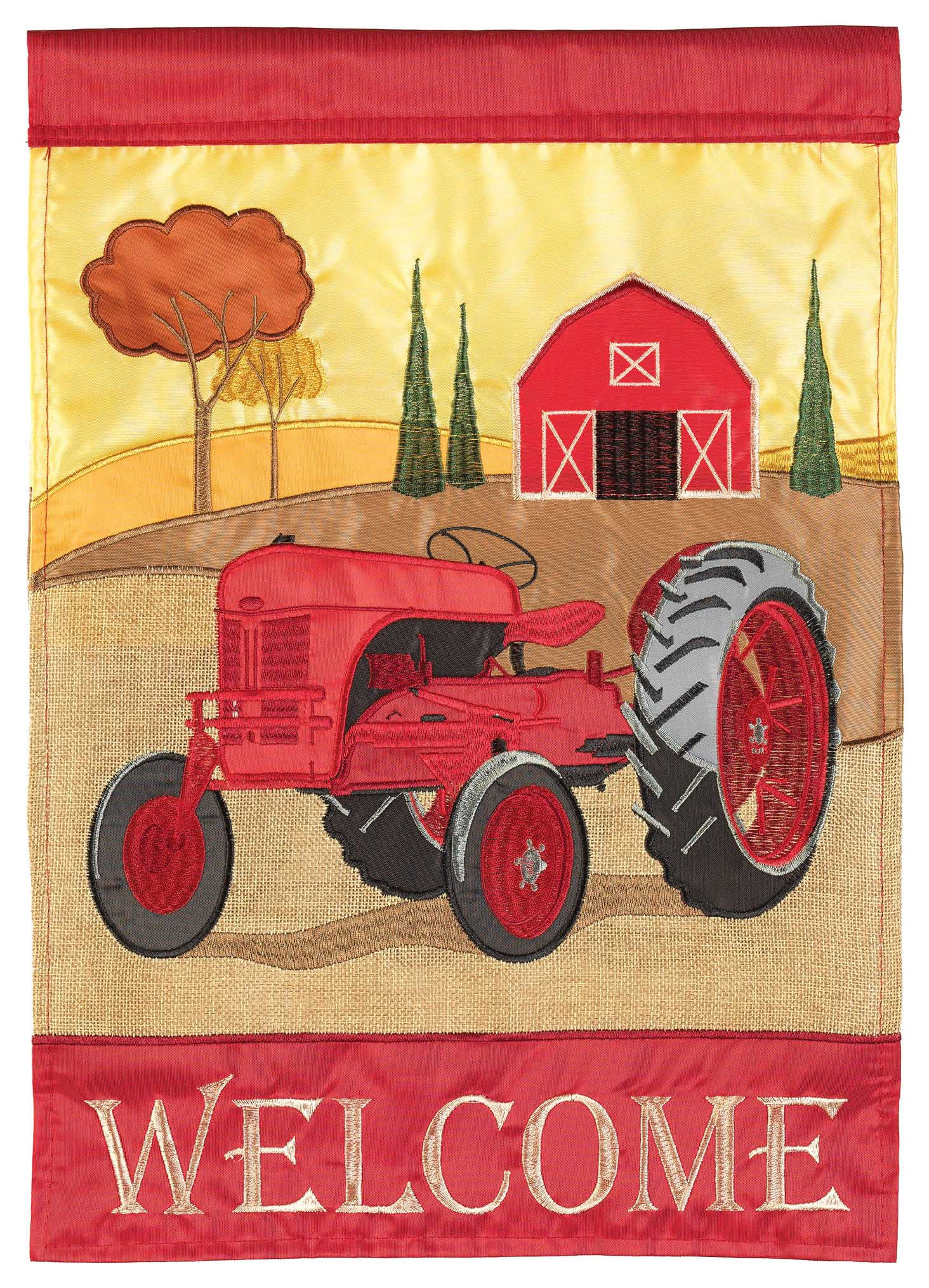 Welcome Fall Red Tractor Flag, Burlap - Traditional - Flags And ...