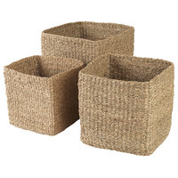 Copenhagen Medium Brown Square Twisted Seagrass Square Baskets, 3-Piece Set - Beach Style ...