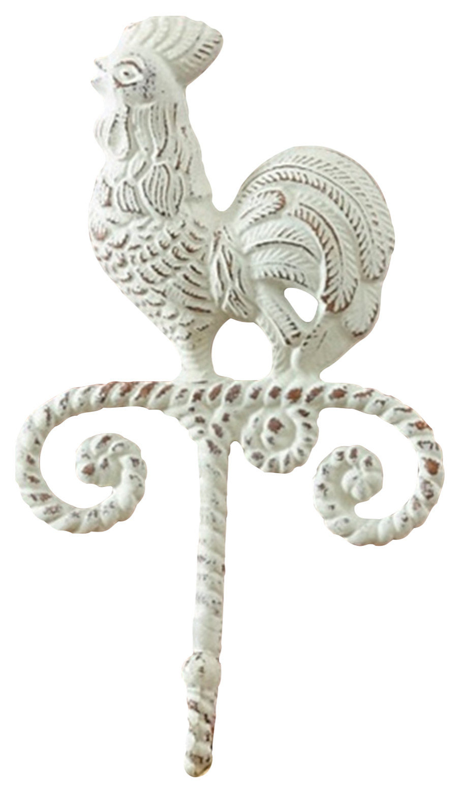 Rooster 10 Inch Metal Wall Hook Antiqued White Distressed Rustic - Farmhouse - Wall Hooks - by ...