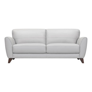 Jedd Sofa, Genuine Black Leather With Brown Wood Legs - Contemporary ...