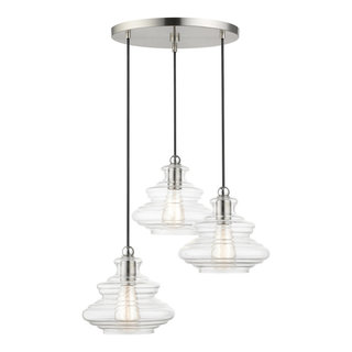 3 Light Brushed Nickel Pendant Chandelier, Chrome Finish Accents ...
