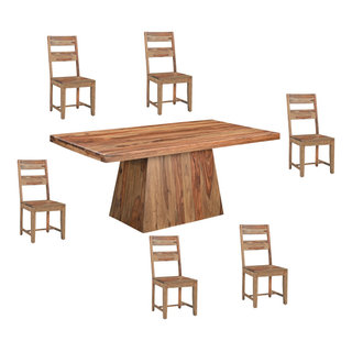 Aubrey 7-piece Live Edge Solid Wood Dining Set - Rustic - Dining Sets ...