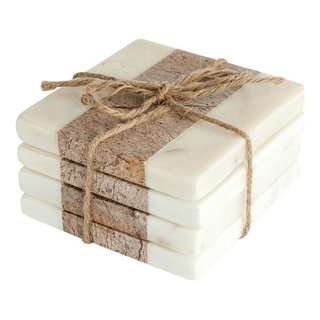 Square Marble Coasters, Jute String, Set of 4 Pieces - Beach Style ...