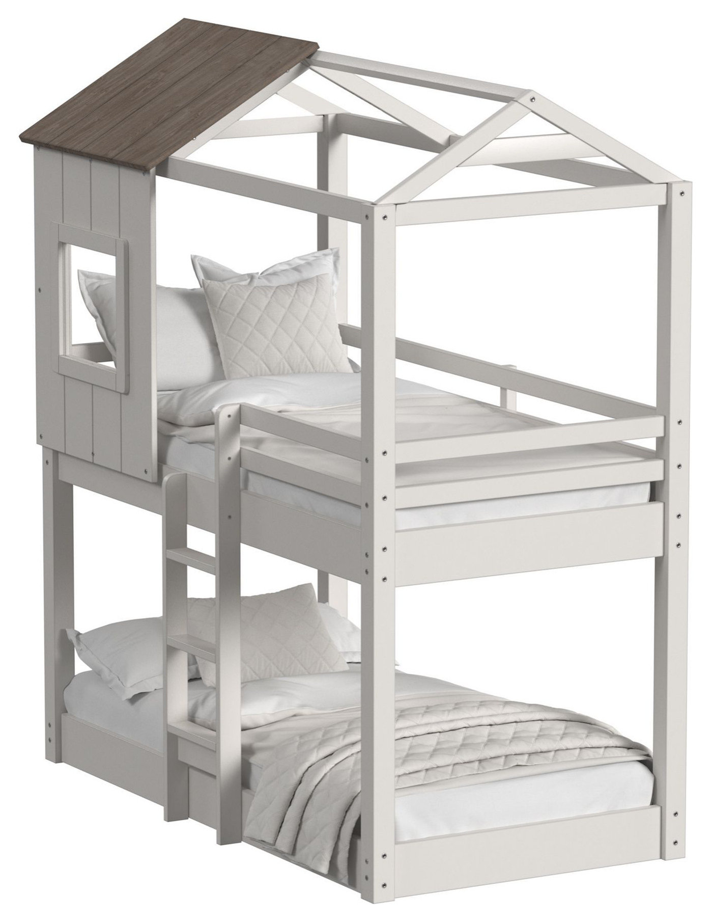 Lodge Wood Complete Loft Bunk Bed, Cookies and Cream - Transitional ...