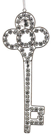 10" Silver Antique Finish Rhinestone Embellished Key Christmas Ornament ...