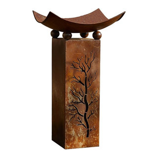 Rustic Metal Fire Pillar With Removable Bowl, "Brazier" Fire Column, 2 ...