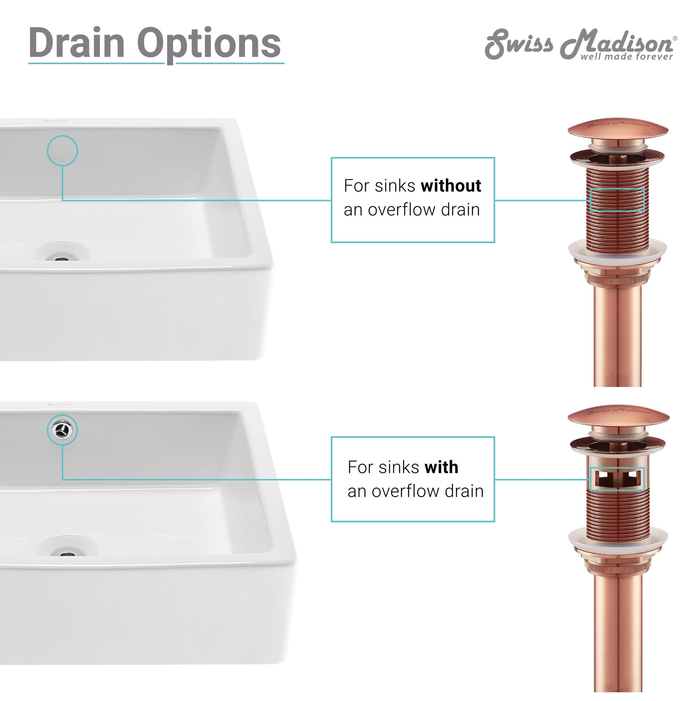 Swiss Madison Residential Pop Up Sink Drain 1.75 in Rose Gold ...