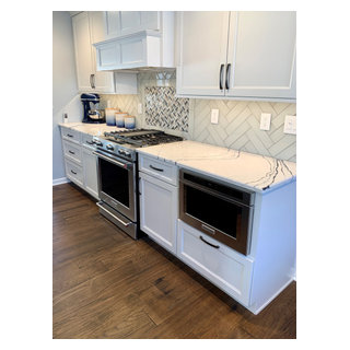 White and Blue Cabinet Kitchen with Cambria Portrush Quartz ...