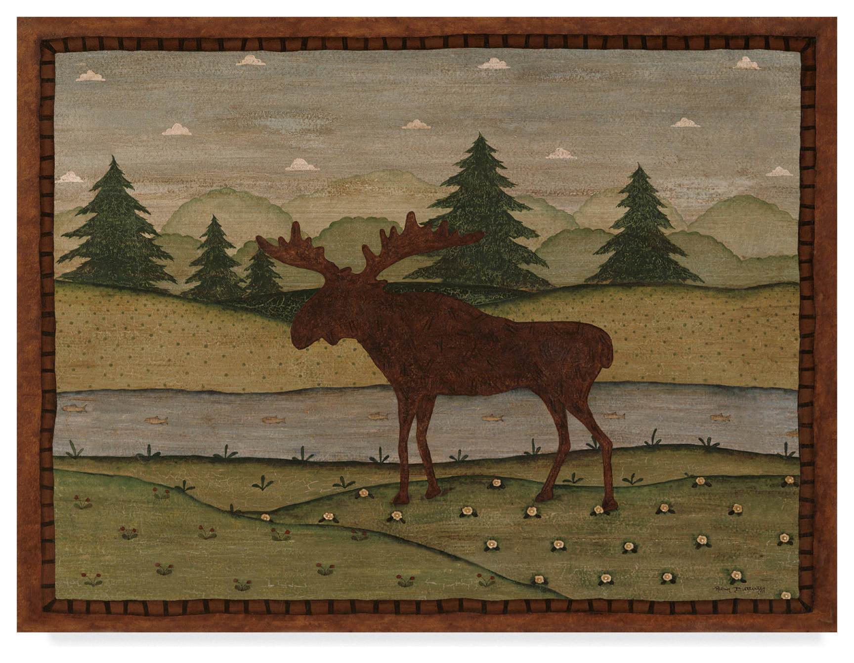 Robin Betterley 'Folk Moose' Canvas Art, 24"x18" - Rustic - Prints And ...