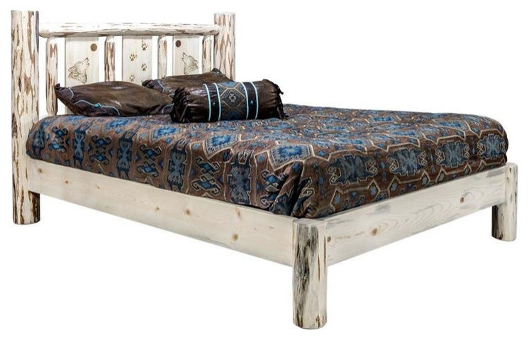 Montana Woodworks Wood California King Platform Bed with Wolf Design in ...