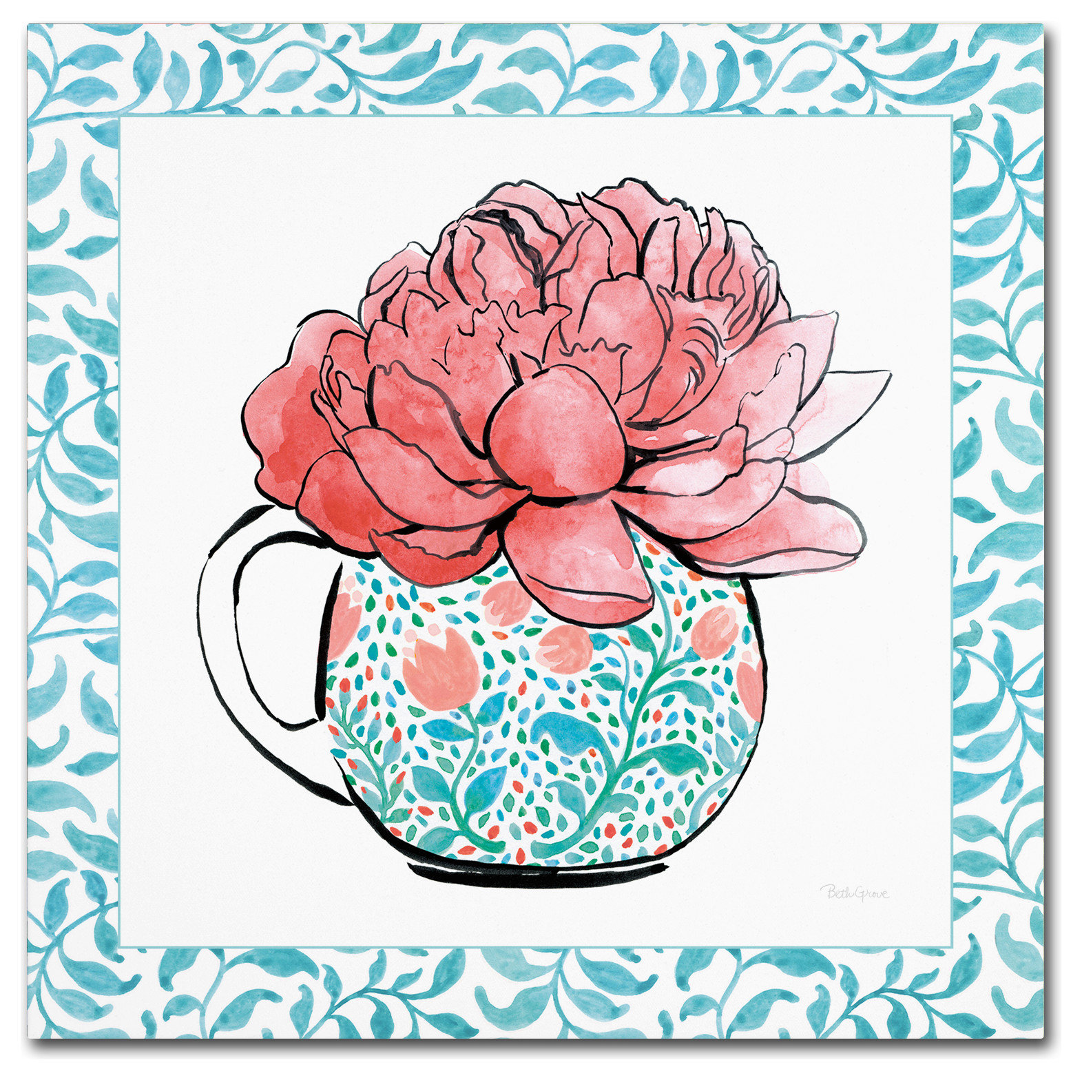 Beth Grove 'Floral Teacup I Vine Border' Canvas Art, 24"x24 ...