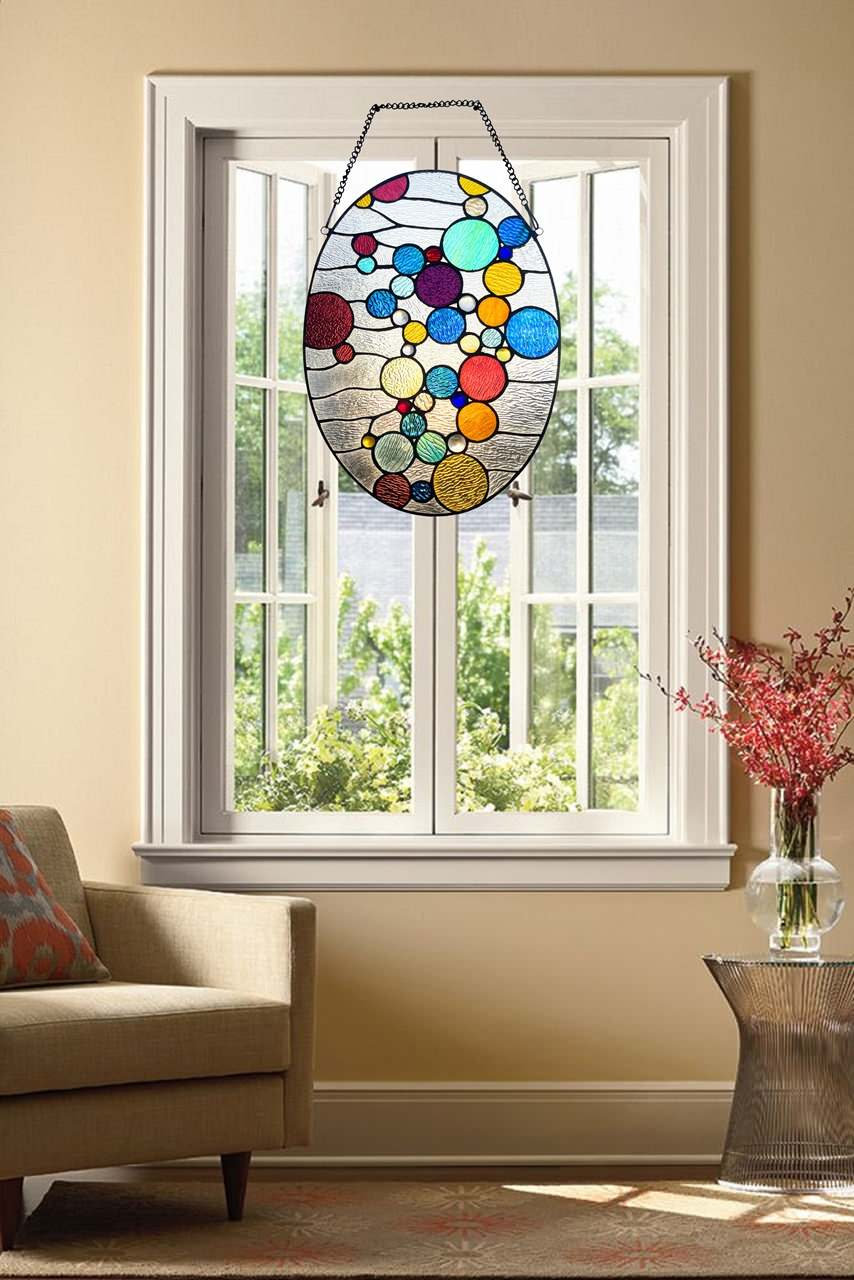 Chloe Lighting Bubbles Geometric-Style Stained Glass Window Panel 20 ...