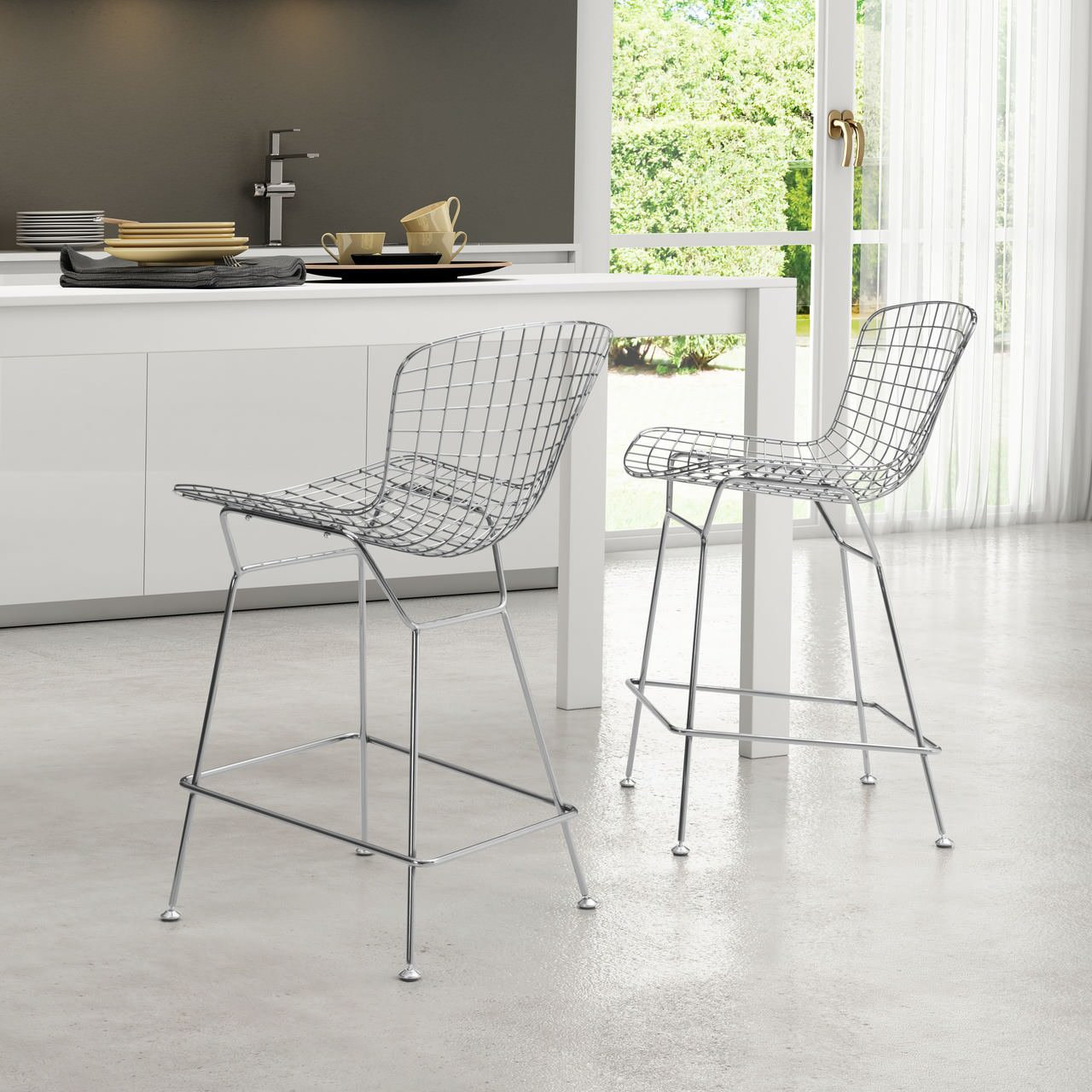Wire Counter Chair (set Of 2) Chrome - Contemporary - Bar Stools And ...