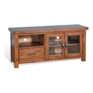54" Modern Rustic TV Stand Media Console Glass Doors Storage Drawers ...