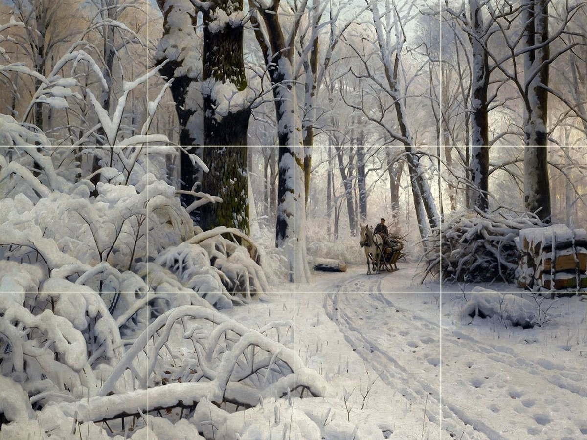 Tile Mural, Forest in Winter Backsplash, 4.25" Ceramic, Glossy ...