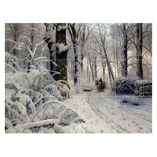 Tile Mural, Forest in Winter Backsplash, 4.25" Ceramic, Glossy ...