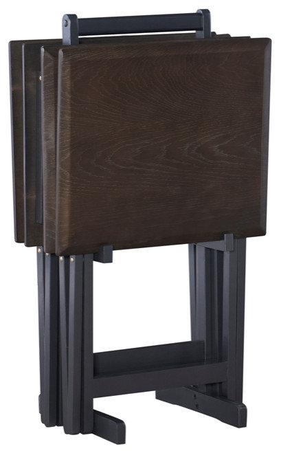Riverbay Furniture 5-Piece Wood Folding Tray Table Set with Stand in ...