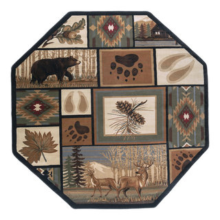 Northern Wildlife Novelty Pattern Lodge Area Rug, 7'10'' Octagon ...
