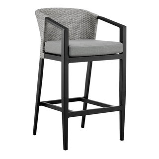 Outdoor Patio Counter or Bar Height Bar Stool in Aluminum and Wicker ...