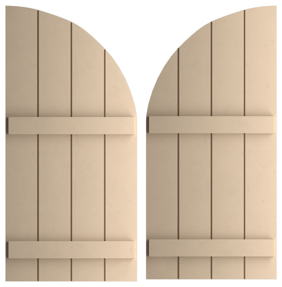 11"Wx24"H Hand Hewn Joined BnB Elliptical Top Faux Wood Shutters, 22"W ...