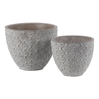 Cement Round Embossed Concentric Circle Design Pot, Set of 2, Gray ...
