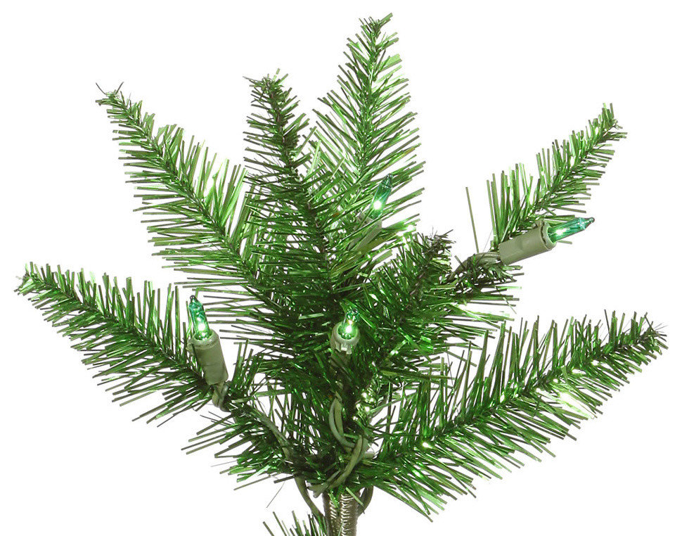 Vickerman Green Tinsel Tree With Green Lights, 7.5' - Traditional ...