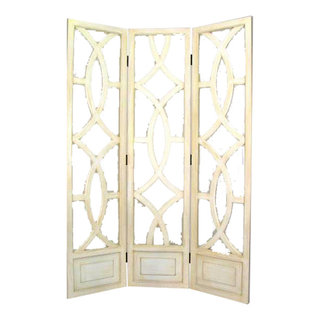 Open Cut Out Design 3 Panel Wooden Frame Screen with Double Hinges ...